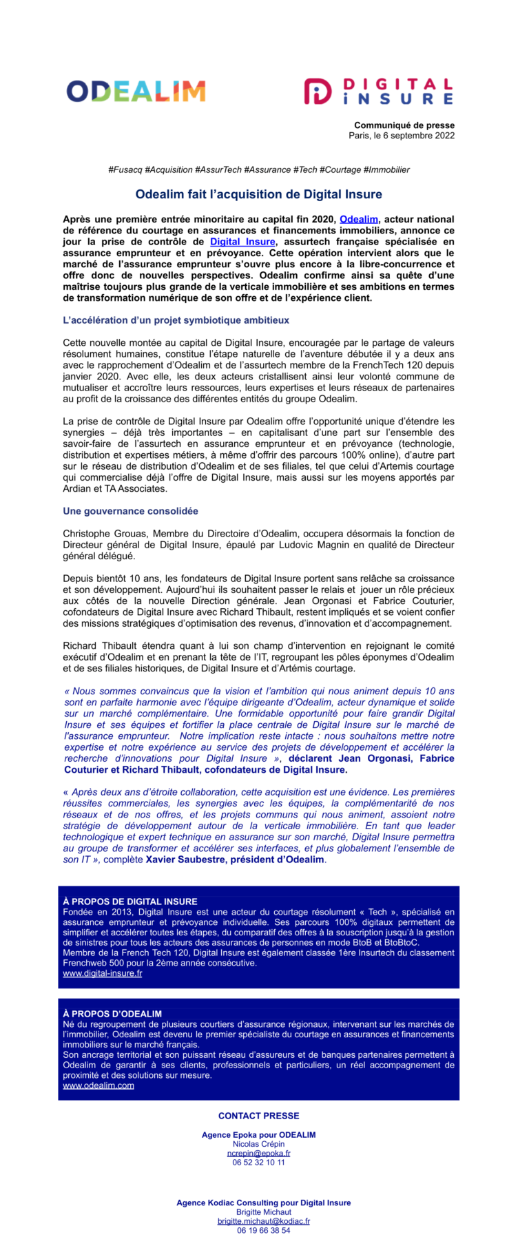 Odealim fait l'acquisition de Digital Insure - Roseline Brun